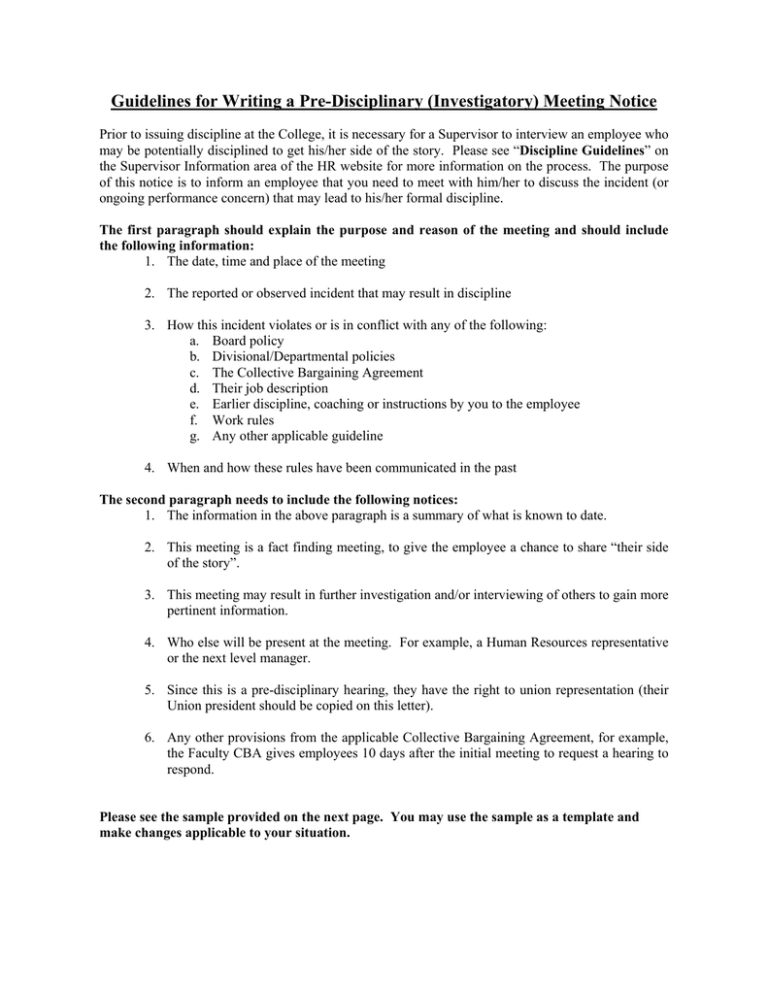 Guidelines For Writing A Pre-Disciplinary (Investigatory regarding ...