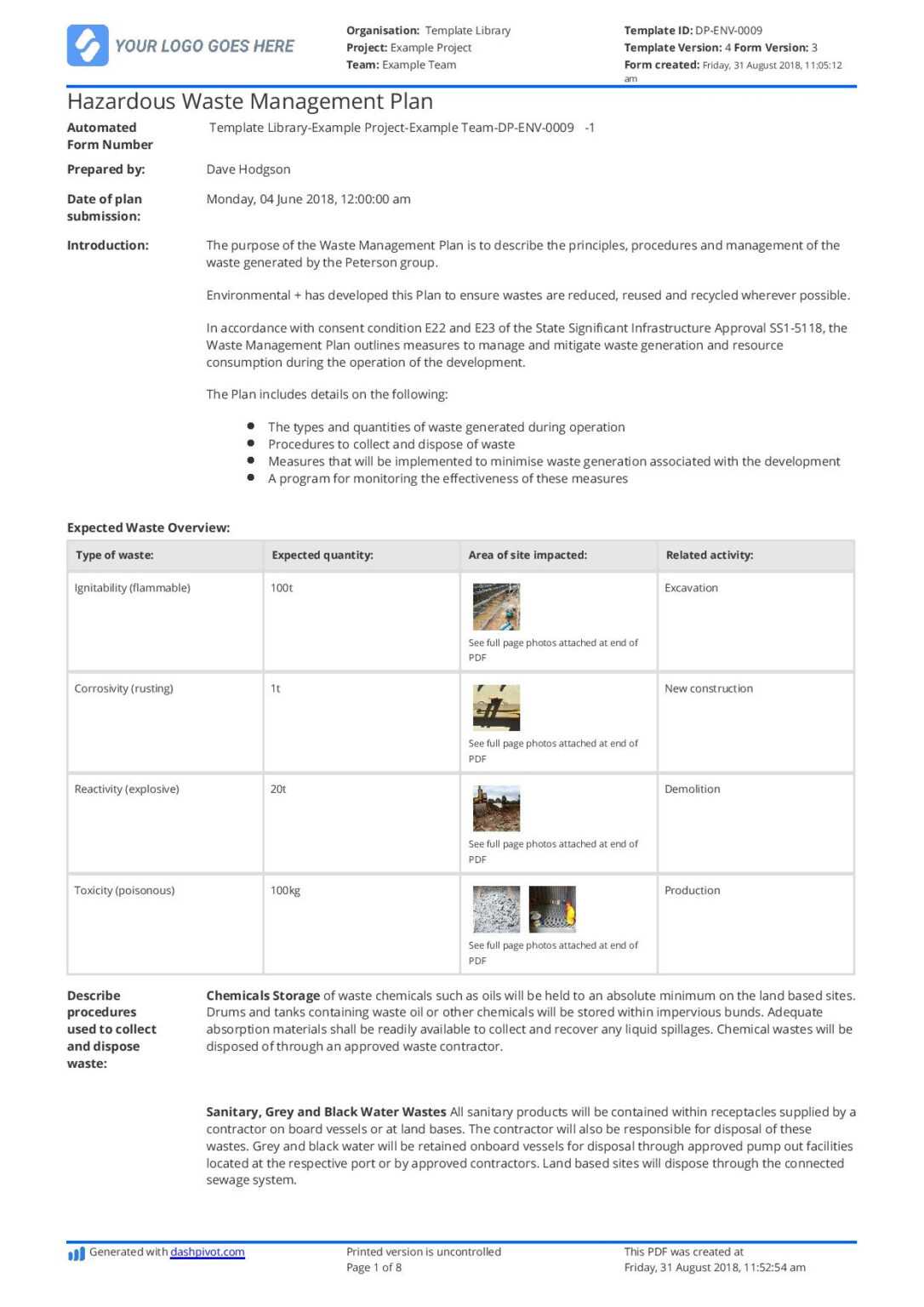 Hazardous Waste Management Plan Template – Free And Editable inside ...