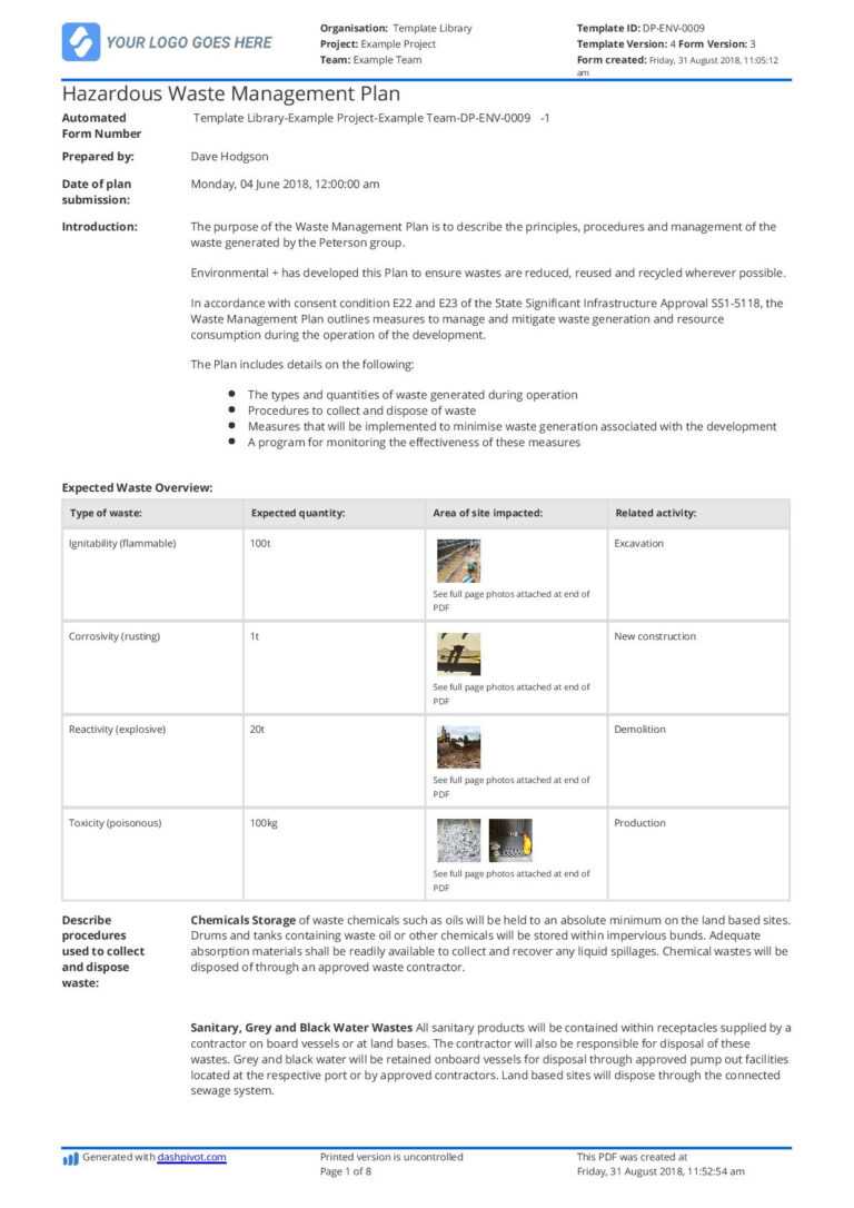 Hazardous Waste Management Plan Template – Free And Editable inside ...