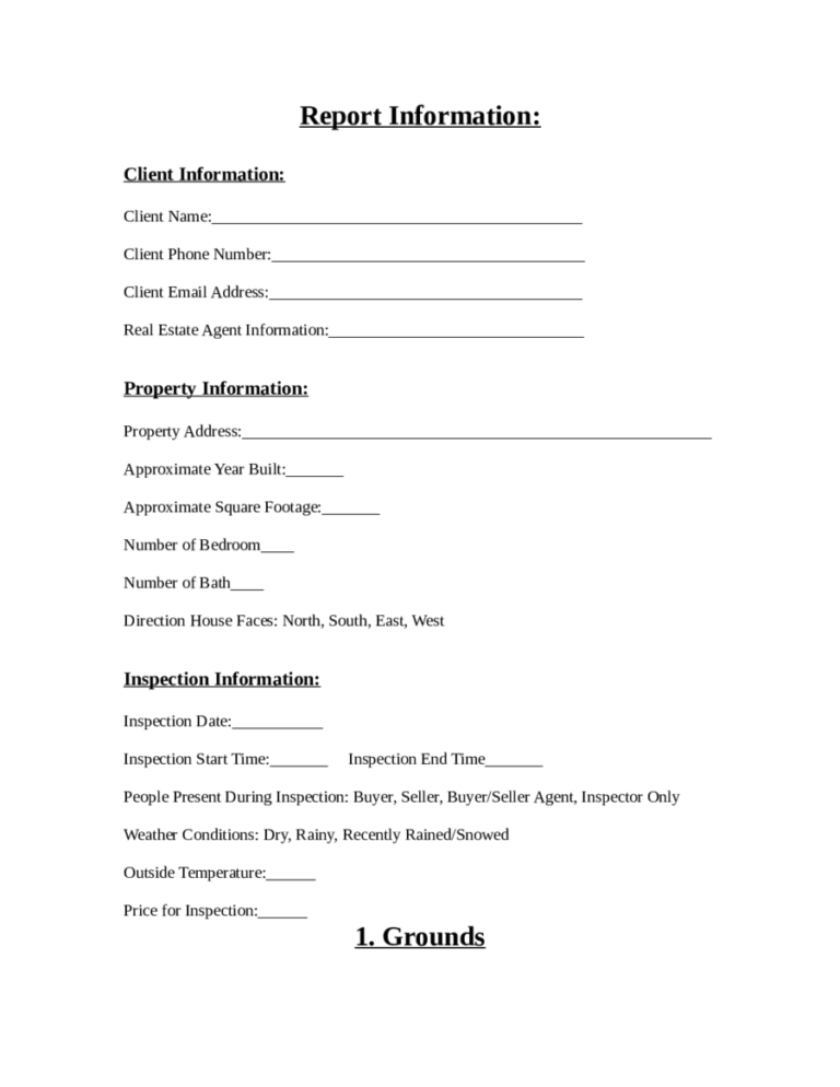 Home Inspection Report Form Pdf – Edit, Fill, Sign Online for Home ...