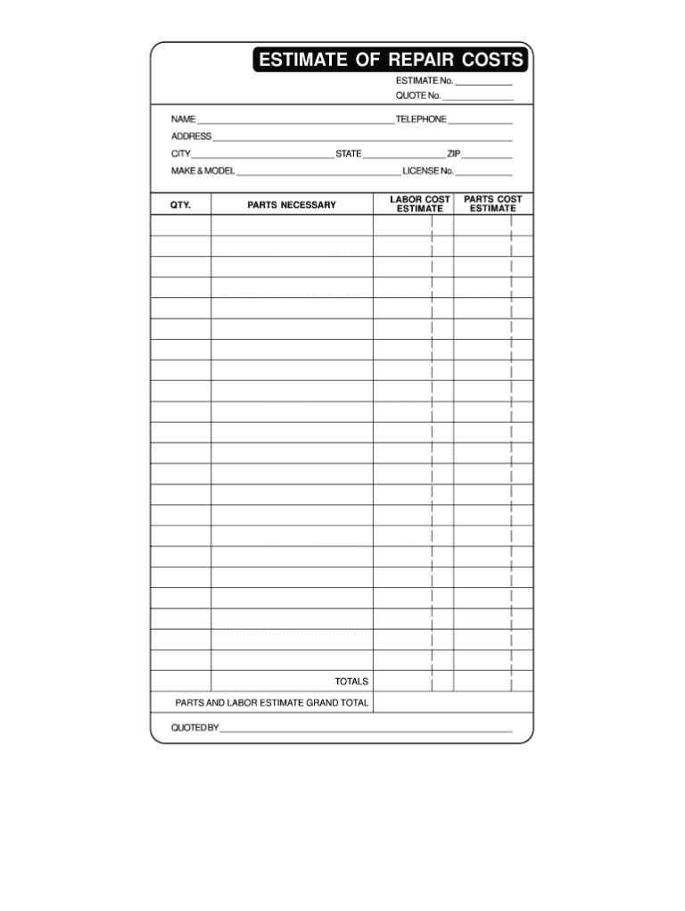 Home Repair Estimate Template – Fill Online, Printable throughout Blank ...