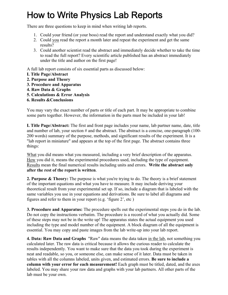 How To Write Physics Lab Reports Within Physics Lab Report within ...