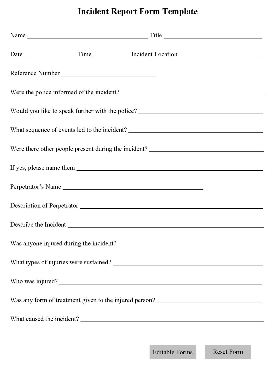 Incident Report Form Template | Editable Forms inside Incident Report ...