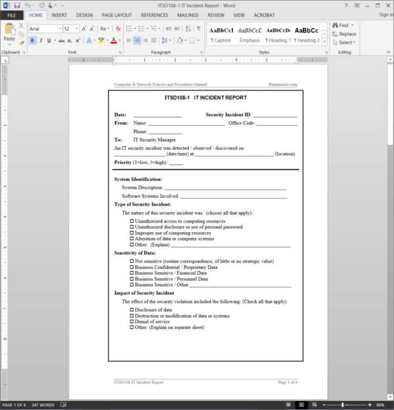 Incident Report It – Dalep.midnightpig.co in Itil Incident Report Form ...
