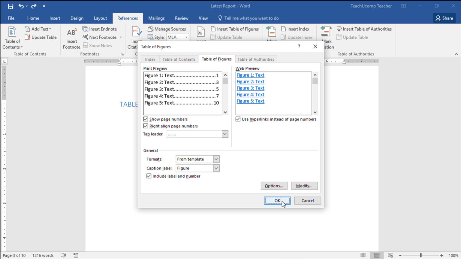 Insert A Table Of Figures In Word – Teachucomp, Inc. With Microsoft ...