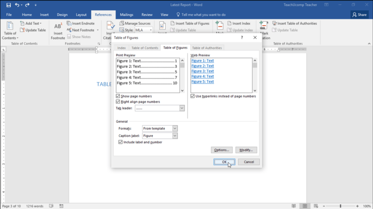 Insert A Table Of Figures In Word – Teachucomp, Inc. with Microsoft ...