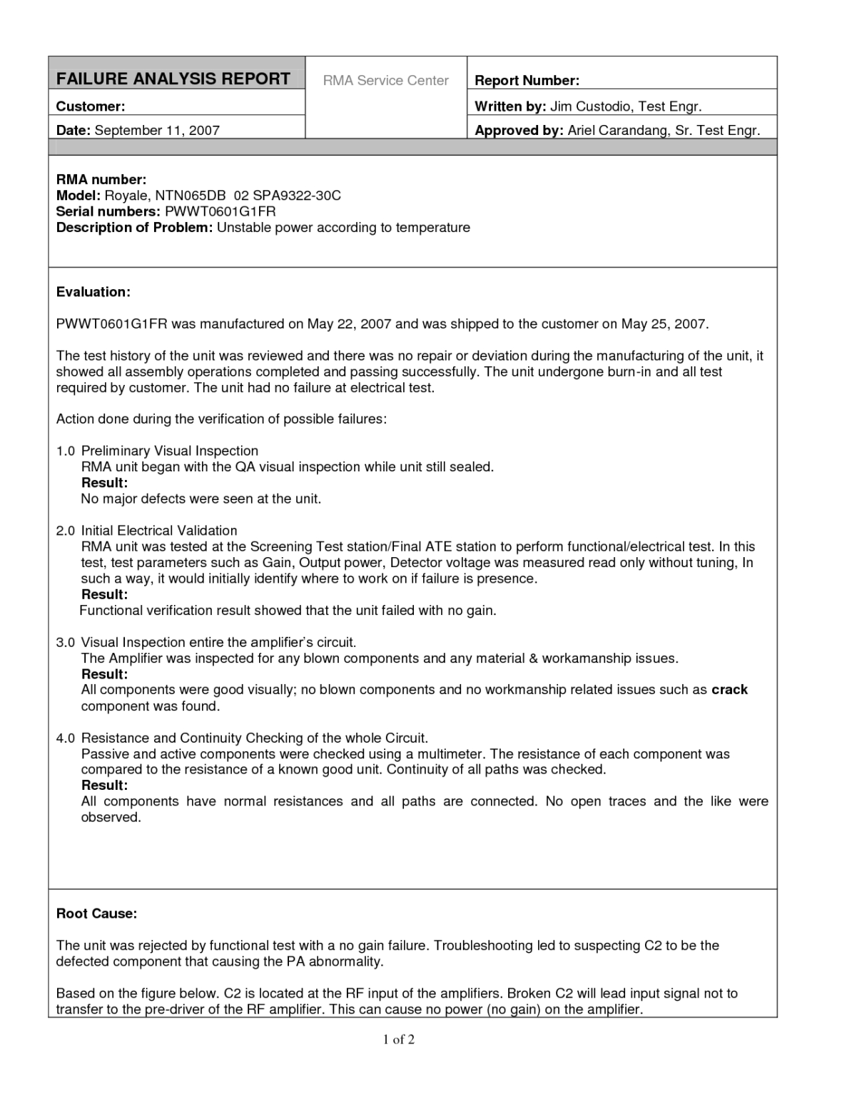 Inspirational Failure Analysis Report Template Sample With for Rma ...