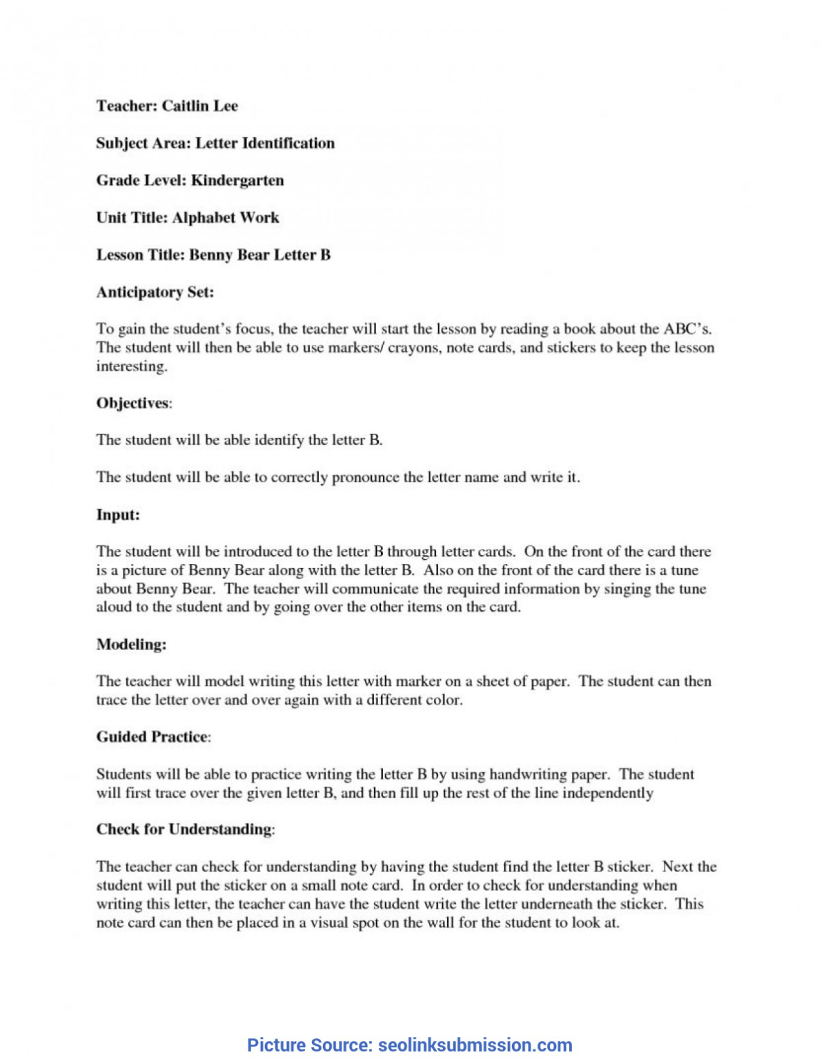 Interesting Madeline Hunter Lesson Plan Example Kindergarten for ...