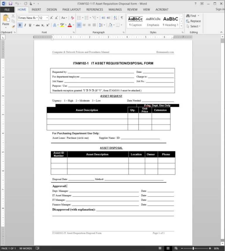 It Asset Requisition-Disposal Request Template | Itam102-1 with regard ...