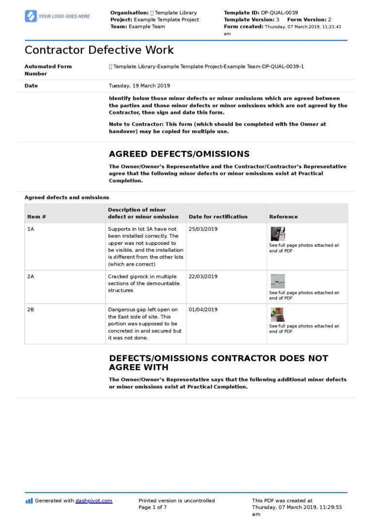 Letter To Contractor For Defective Work: Sample Letter And inside ...