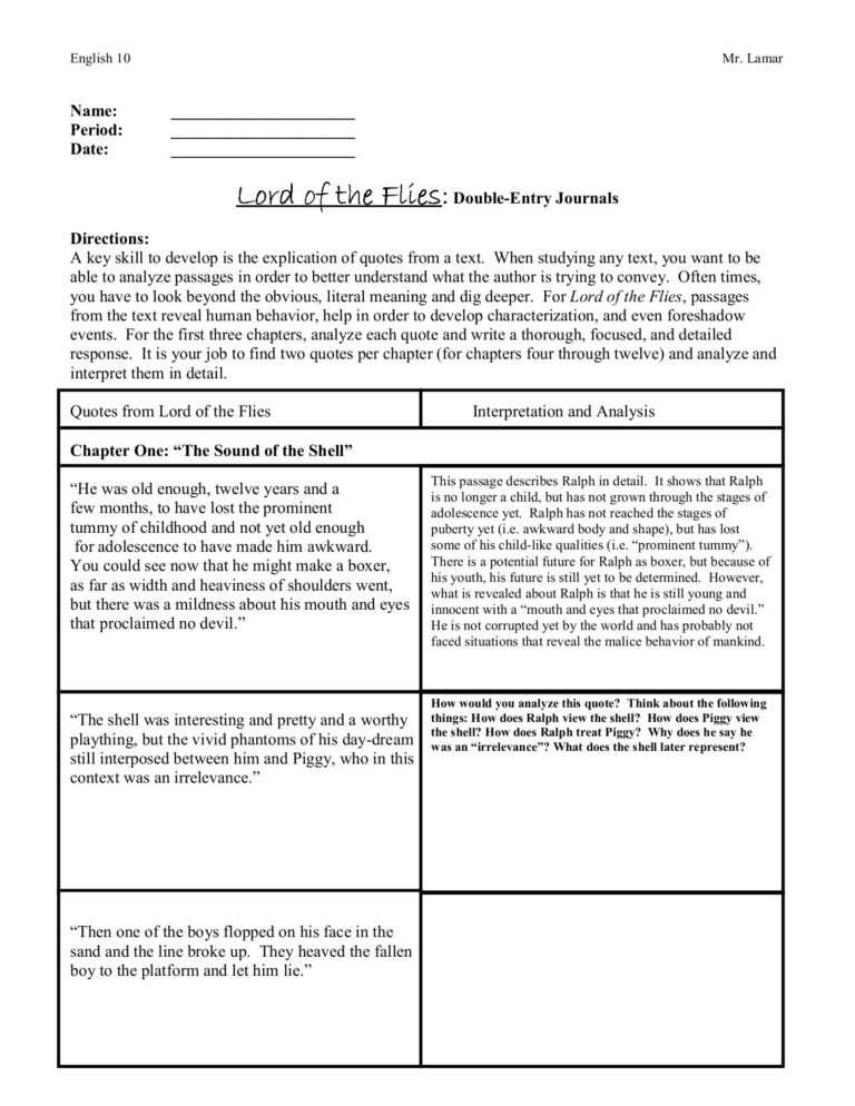 Lord Of The Flies:::: Double-Entry Journals Pages 1 – 10 in Double ...