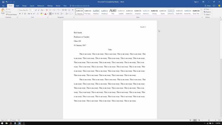 Microsoft Word: How To Set Up An Mla Format Essay (2017) inside Mla Format Word Template ...