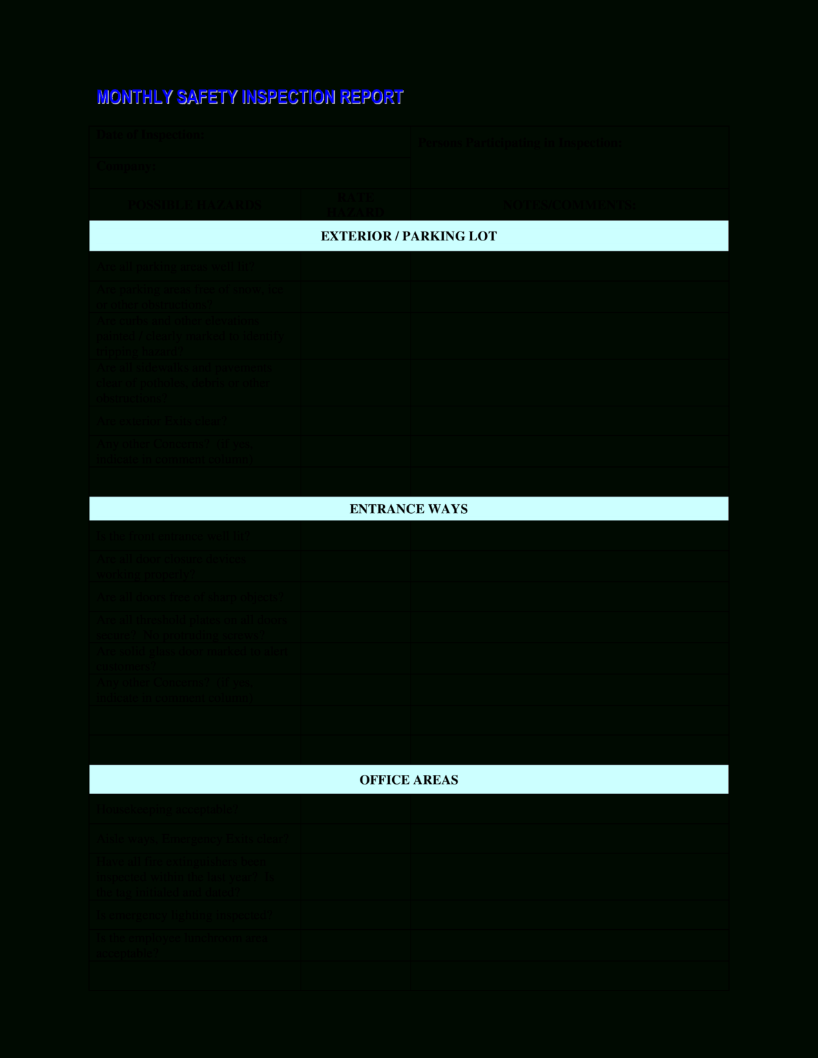 Monthly Health And Safety Report Template – Creative Sample Templates