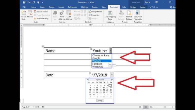 Ms Word: How To Create Drop Down List Of Date Calendar & Name with Word ...