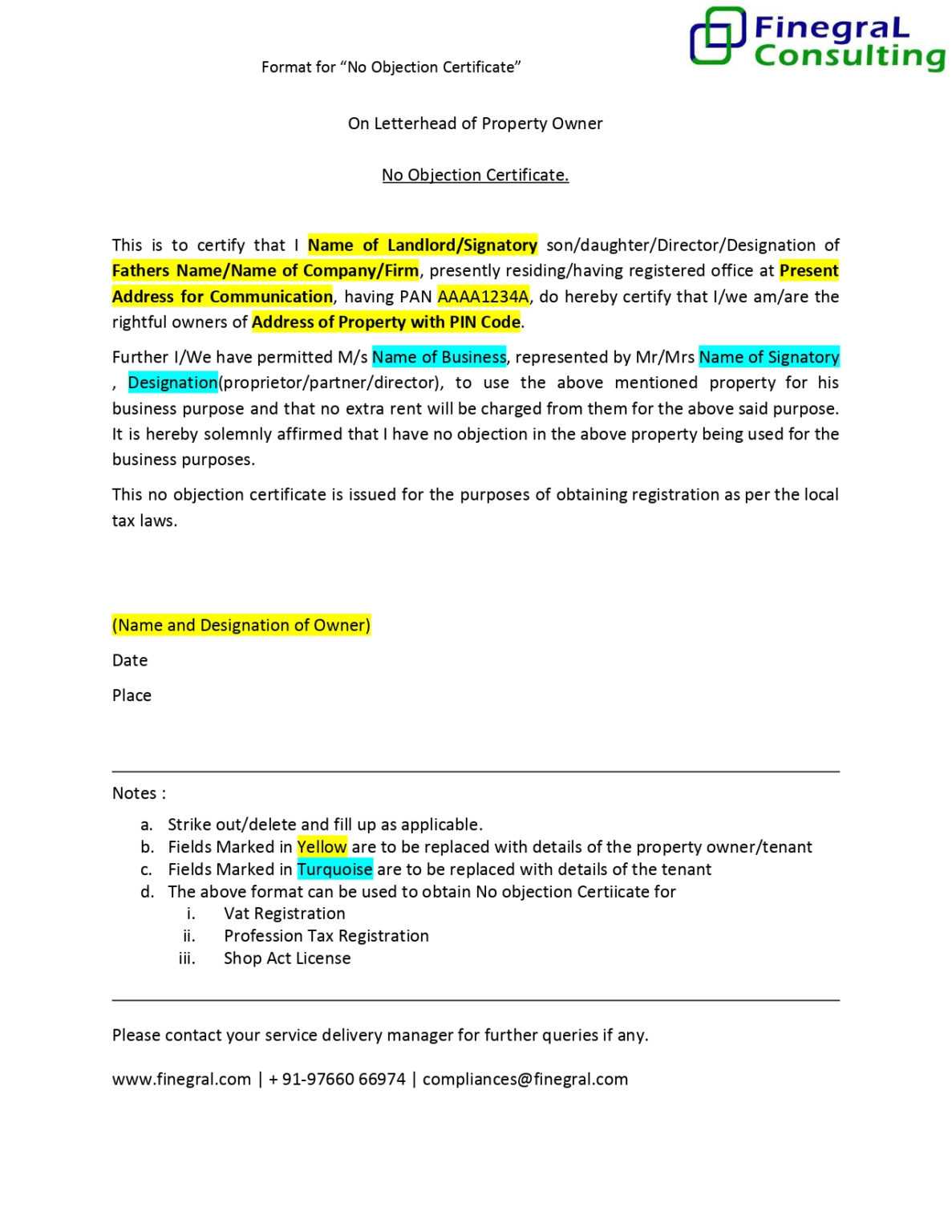 No Objection Certificate Format Template – Google Docs Templates inside ...
