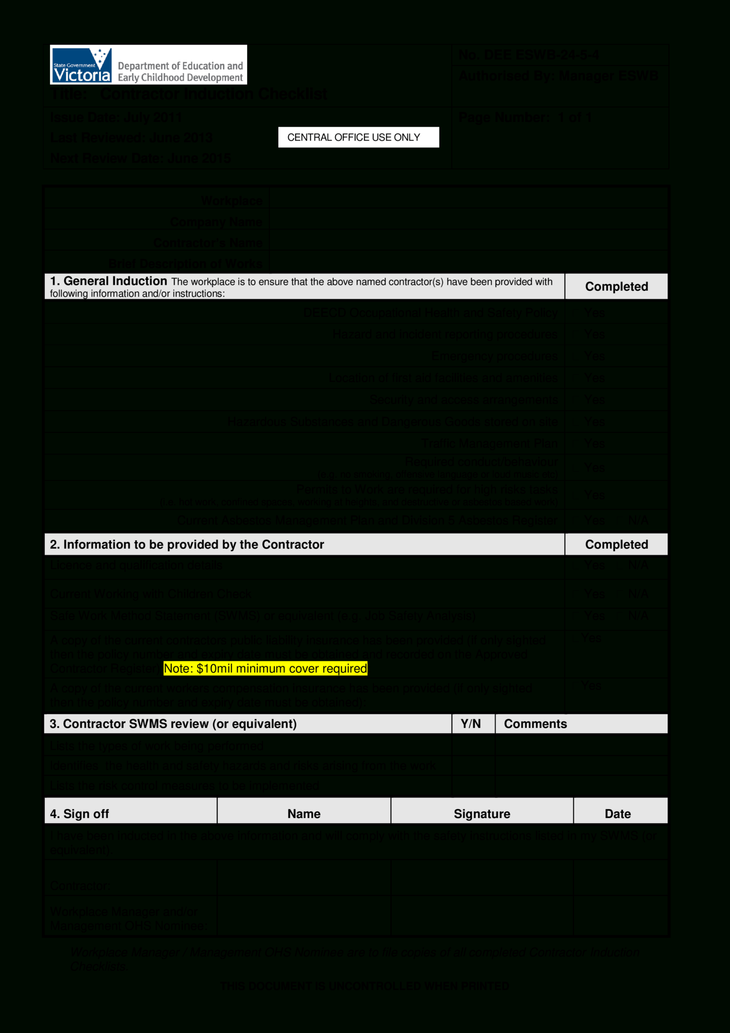 Ohs Monthly Report Template Audit Safety Checklist pertaining to Ohs ...