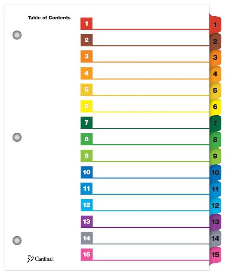 Onestep® Printable Table Of Contents Dividers, 15 Tab, Multicolor ...