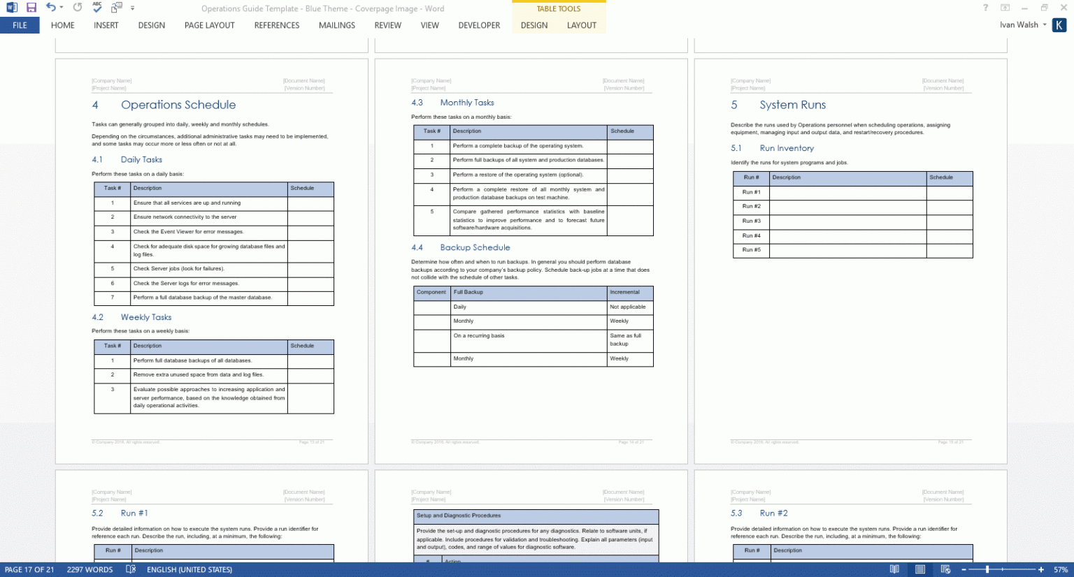 Operations Guide Template (Ms Word/excel) – Templates, Forms For Hours ...