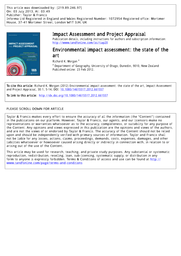 Pdf) Environmental Impact Assessment: The State Of The Art throughout ...
