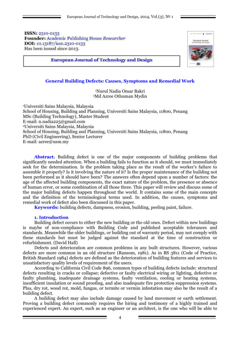 Pdf) General Building Defects: Causes, Symptoms And Remedial within ...