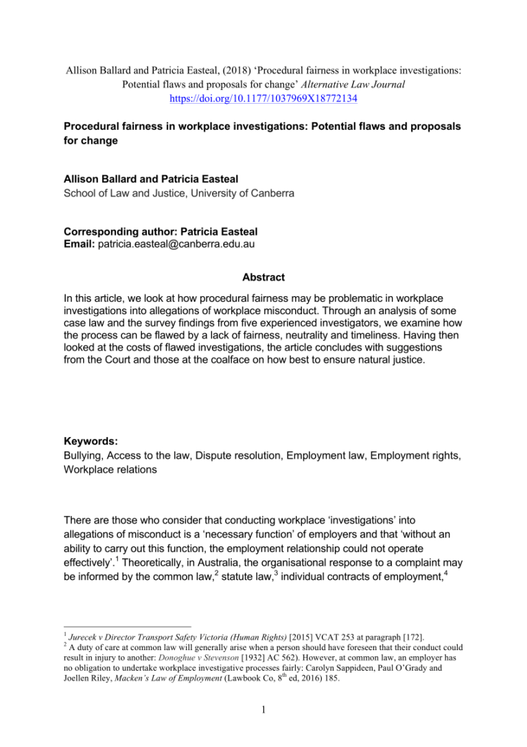 Pdf Procedural Fairness In Workplace Investigations Pertaining To Sexual Harassment