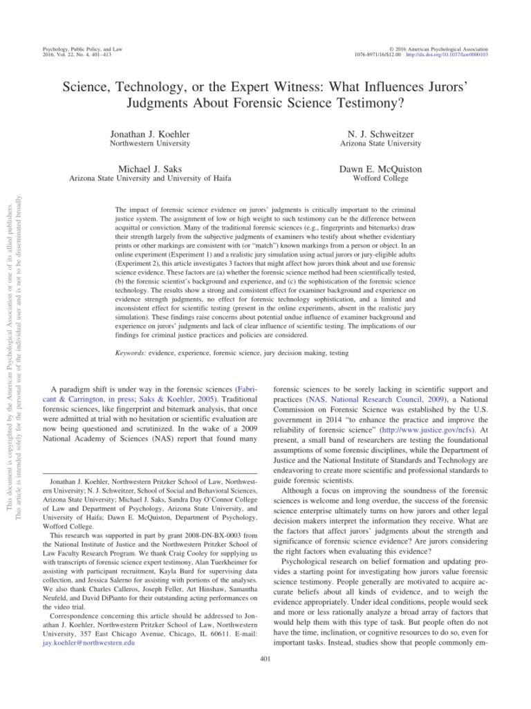 Pdf) Science, Technology, Or The Expert Witness: What inside Expert ...