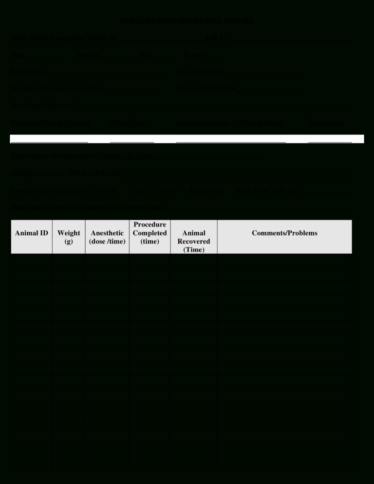 Post Operative Report | Templates At Allbusinesstemplates with ...