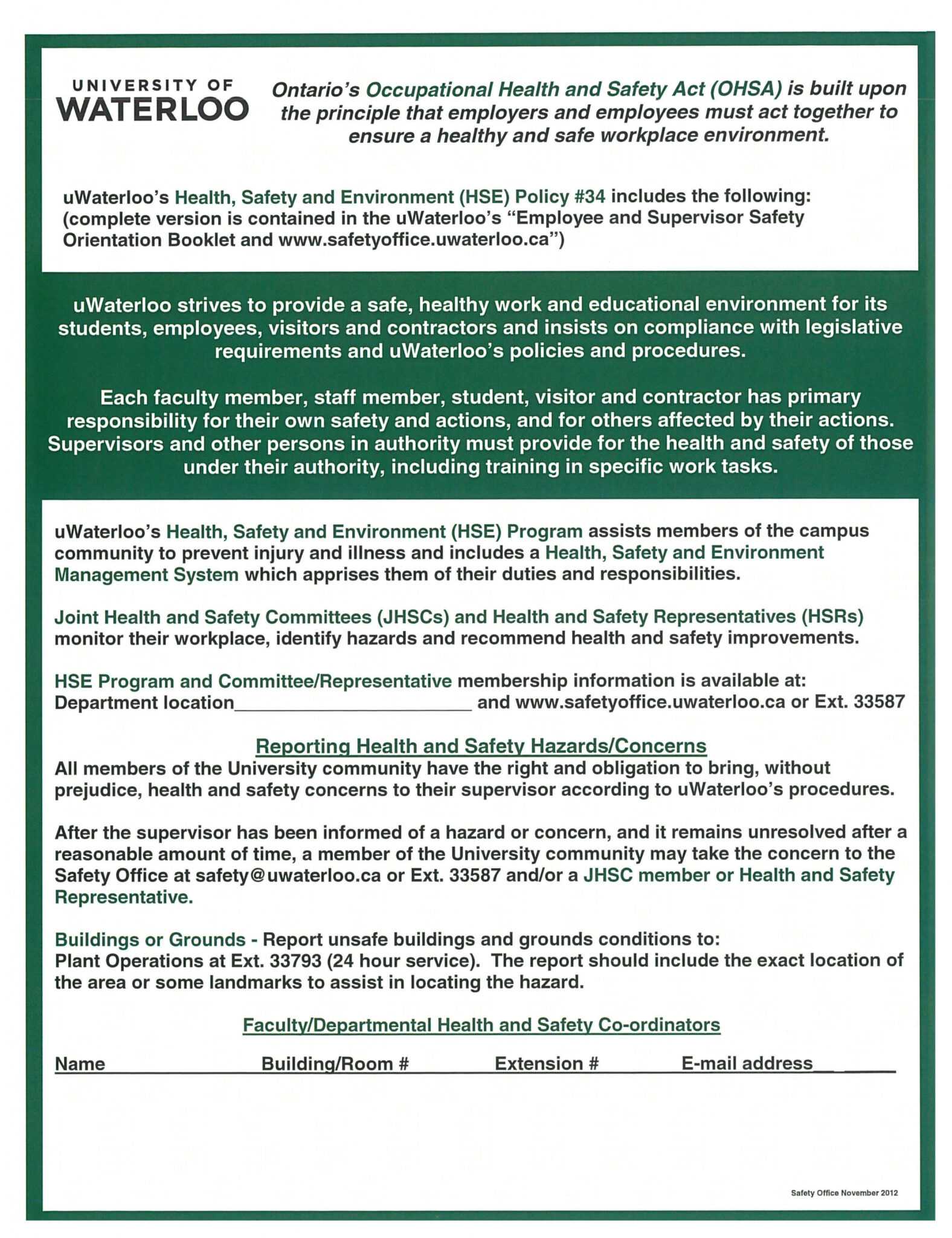 Posting Requirements | Safety Office | University Of Waterloo regarding ...