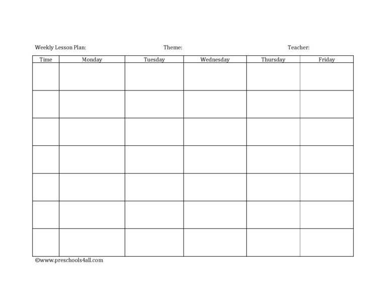 Preschool Lesson Plan Template – Lesson Plan Book Template with regard ...