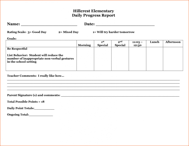Printable 29 Images Of Student Behavior Progress Report in Student ...