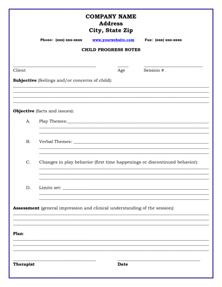 Printable Therapy Progress Note Template Professional in Soap Report ...