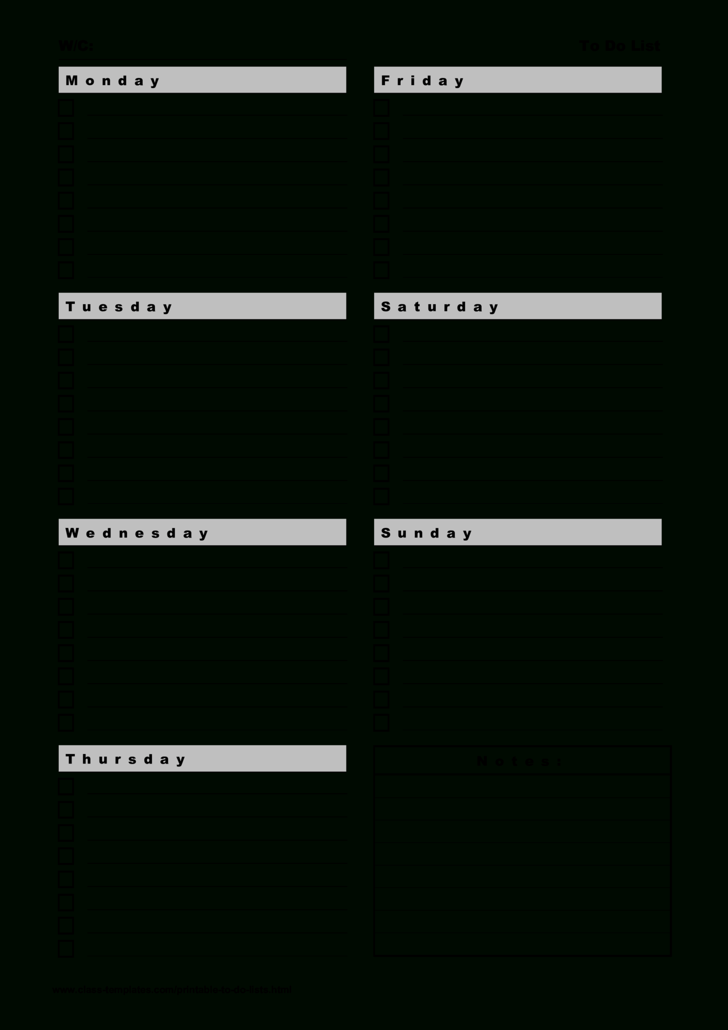 Printable To-Do List 7 Days A Week Portrait | Templates At for Blank To ...