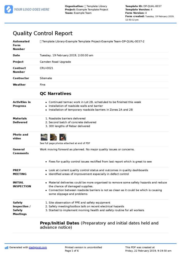 Qa Qc Report Template And Sample With Customisable Format in Health ...