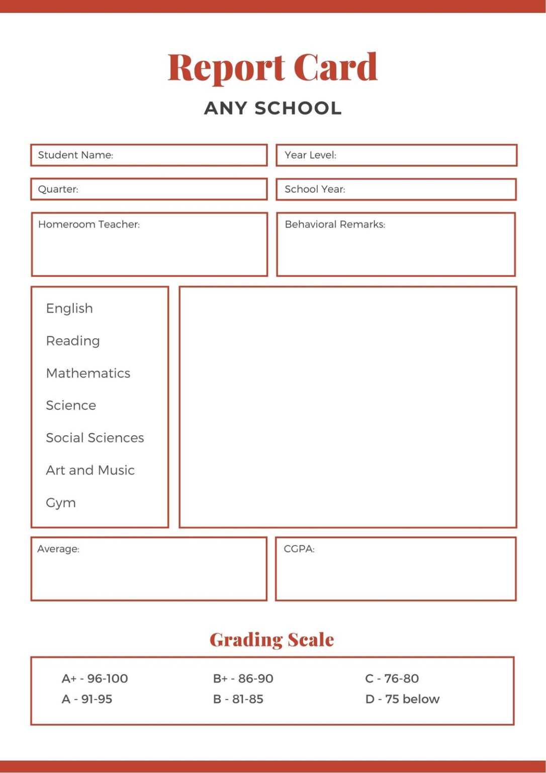 Red Middle School Report Card – Templatescanva inside Middle School ...
