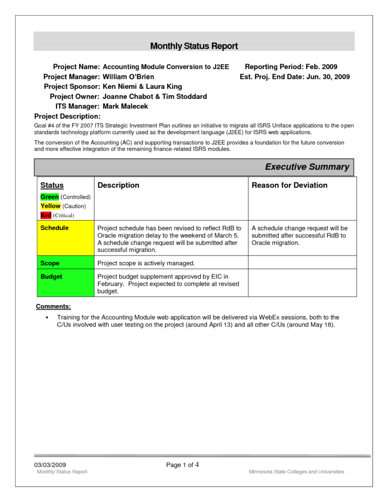 Replacethis] Monthly Status Report Template Format And with Monthly ...