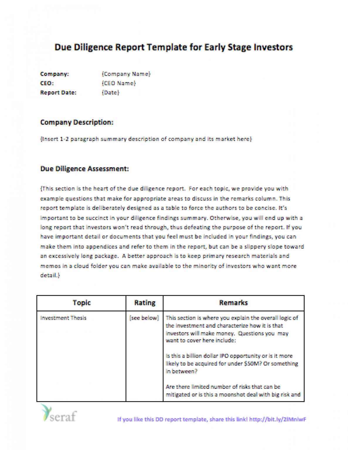 Vendor Due Diligence Report Template - Colomboalumni.org