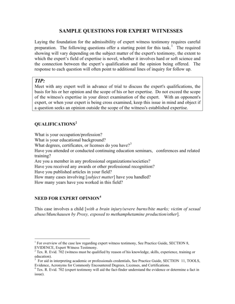 Sample Questions For Expert Witness throughout Expert Witness Report ...