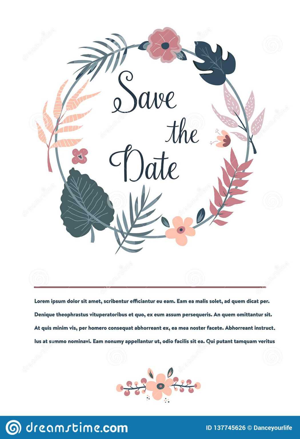 Save The Date Banner, Invitation With Foliage Stock Vector inside Save ...