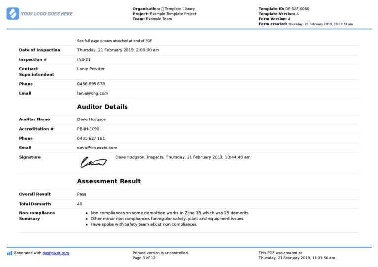 Site Inspection Report: Free Template, Sample And A Proven pertaining ...