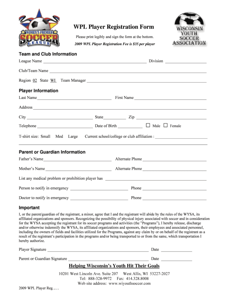 Soccer Registration Form Template – Fill Online, Printable pertaining to Camp Registration Form ...