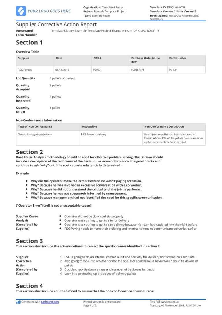 Supplier Corrective Action Report Template: Improve Your inside ...