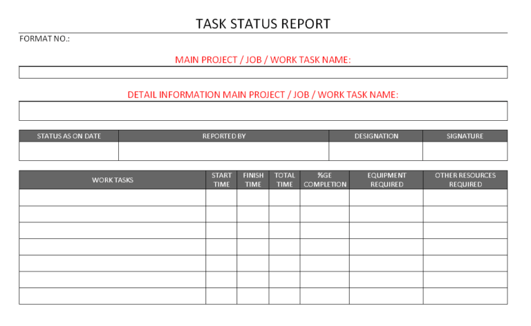 Task Status Report Format| Samples | Word Document for Word Document ...