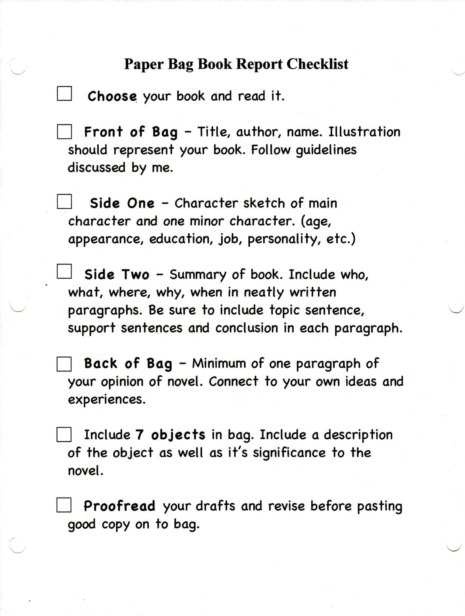 Paper Bag Book Report Template - Colomboalumni.org