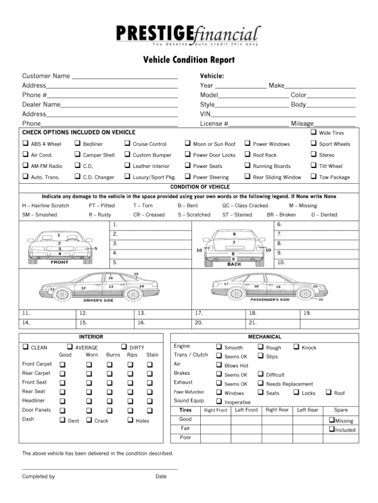 Vehicle Condition Report – Fill Online, Printable, Fillable with regard ...