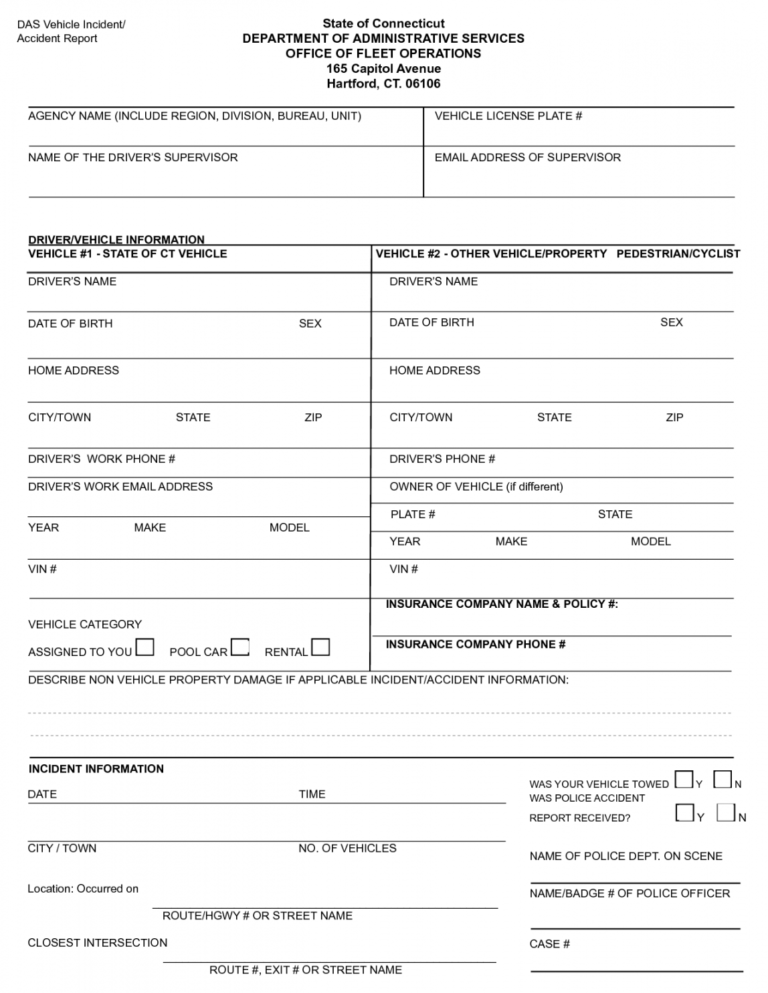 Vehicle Incident Report Template with Vehicle Accident Report Form ...